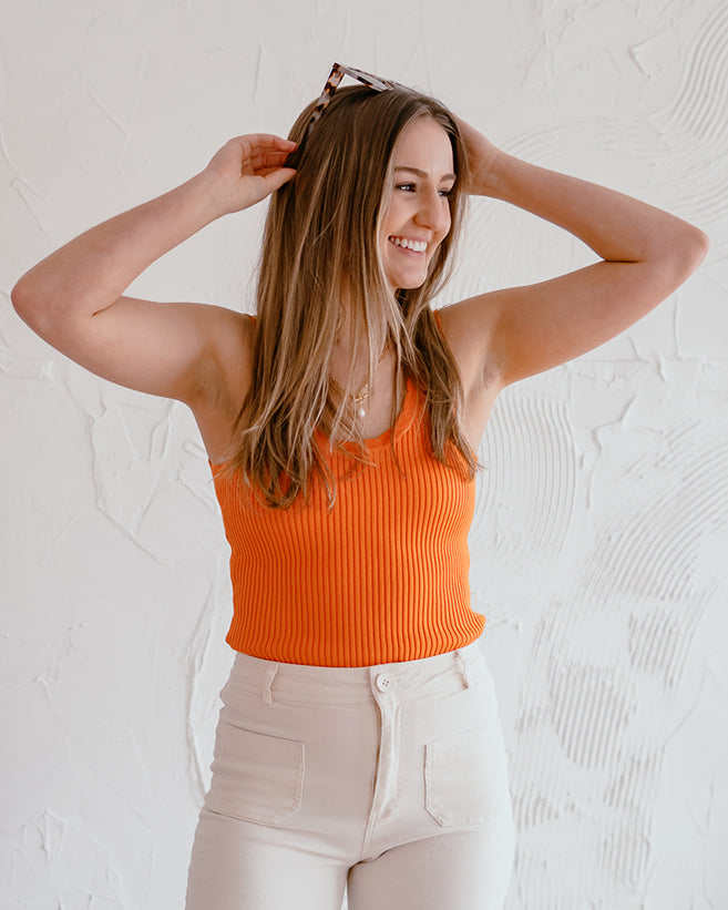 Scallop Trim Ribbed Tank - Tangerine – Sas and Rose